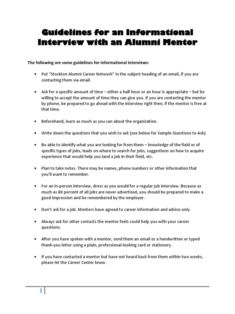 Alumni Mentor Interview Guidelines | PDF | Mentorship | Interview