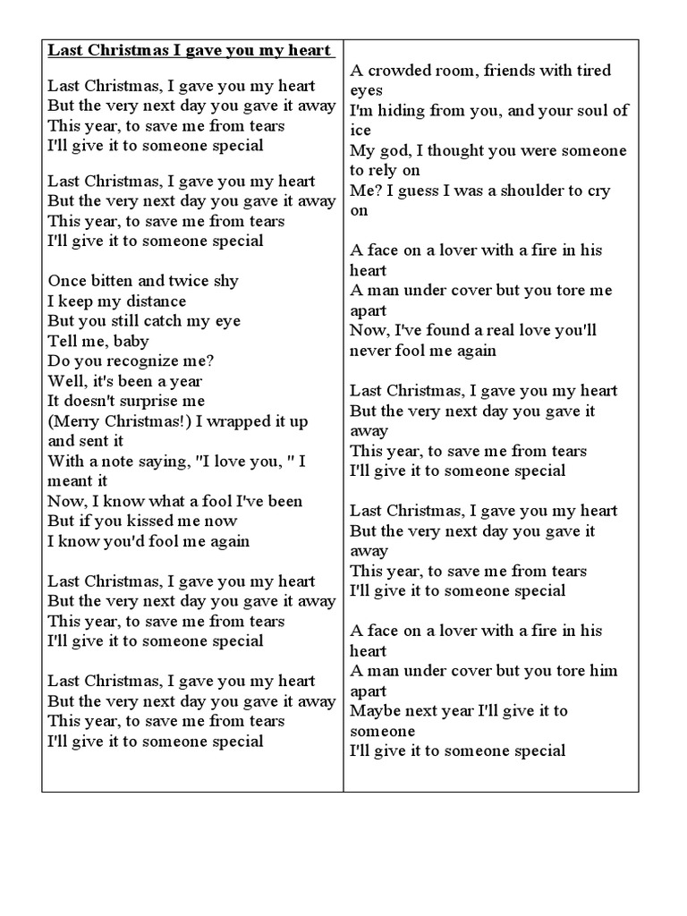 Last Christmas I Gave You My Heart Lyrics
