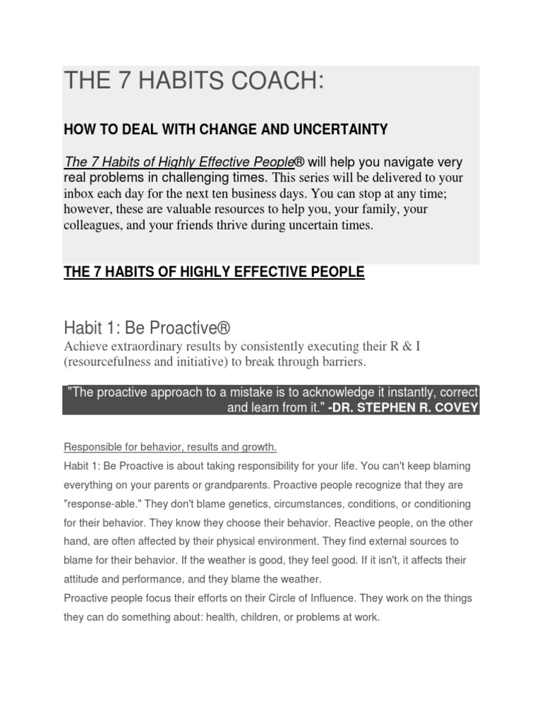 The 7 Habits Coach:: Habit 1: Be Proactive® | PDF | Behavior | Behavior ...