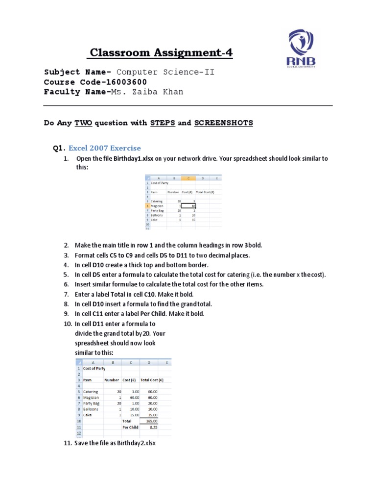 Ms Excel Assigment | PDF | Spreadsheet | Spreadsheet Software