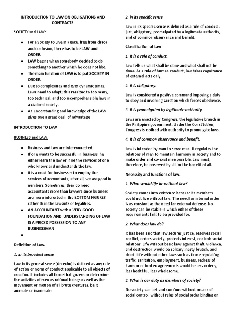 Introduction To Law On Obligations and Contracts | PDF | Law Of ...
