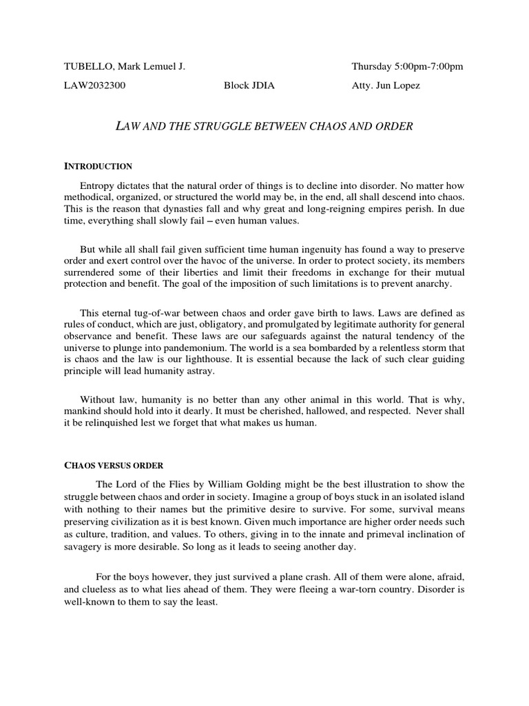 Reaction Paper - Lord of The Flies | PDF | Murder | Chaos Theory