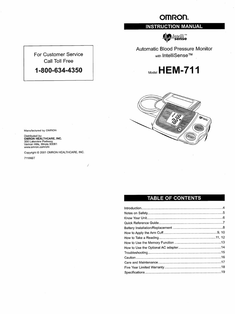 Omron HEM-711 (2001) Instruction Manual | PDF