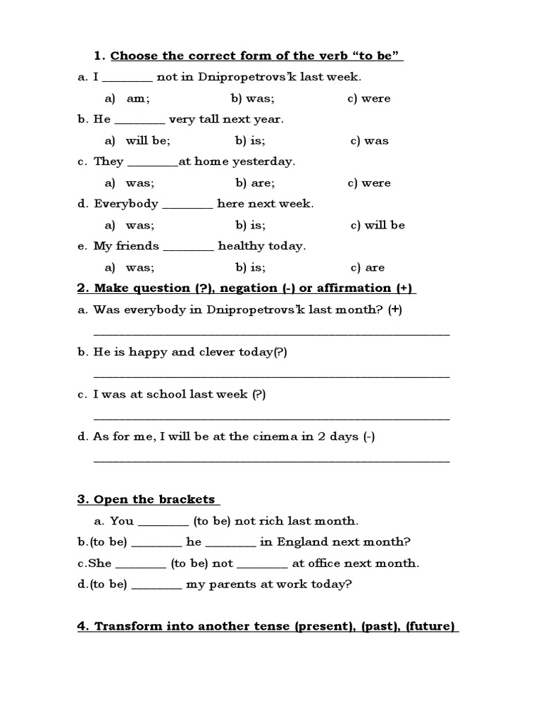 Choose The Correct Form of The Verb "To Be" | PDF