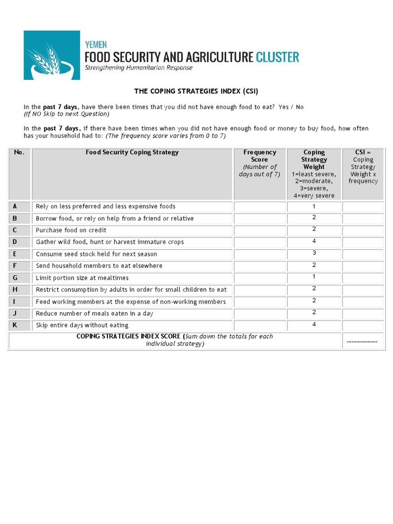 The Coping Strategies Index (Csi) : (If NO Skip To Next Question) | PDF ...