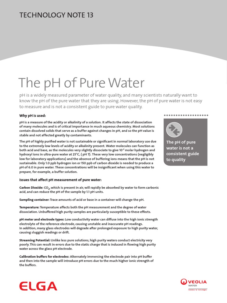 The PH of Pure Water: Technology Note 13 | PDF | Ph | Buffer Solution