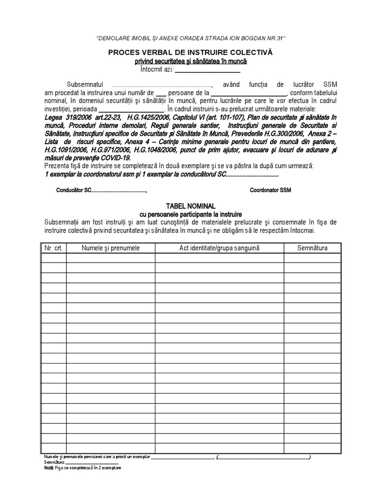 Proces Verbal de Instruire Colectiva | PDF