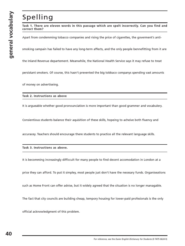 Spelling: Task 1. There Are Eleven Words in This Passage Which Are ...