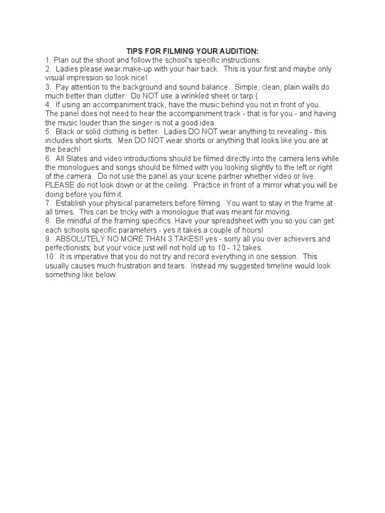 Online Audition Tips | PDF