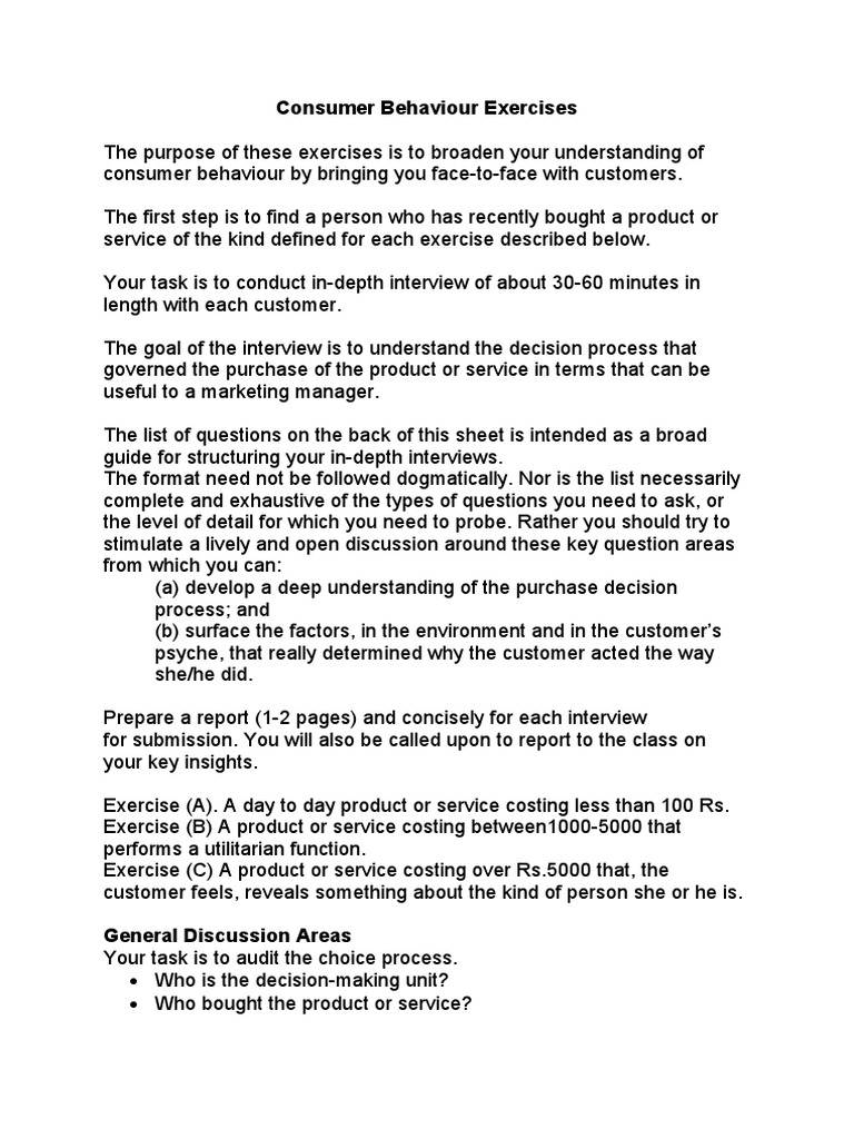 Consumer Behaviour Exercises | PDF | Consumer Behaviour | Decision Making