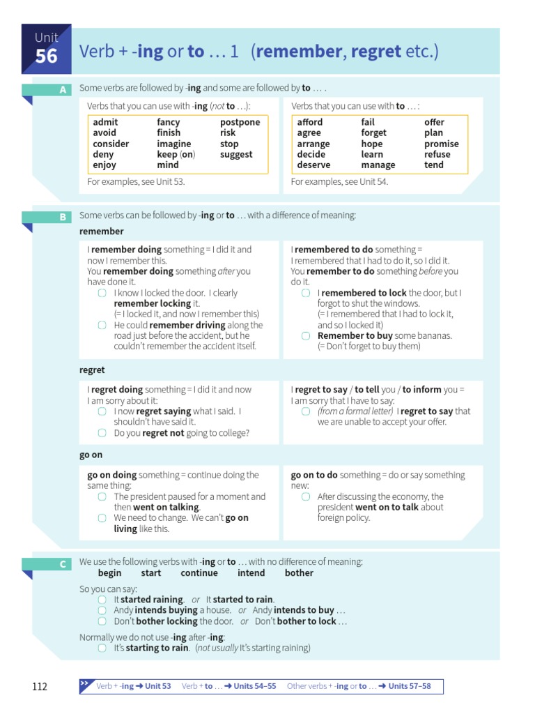 Verb Patterns: -ing vs. To | PDF