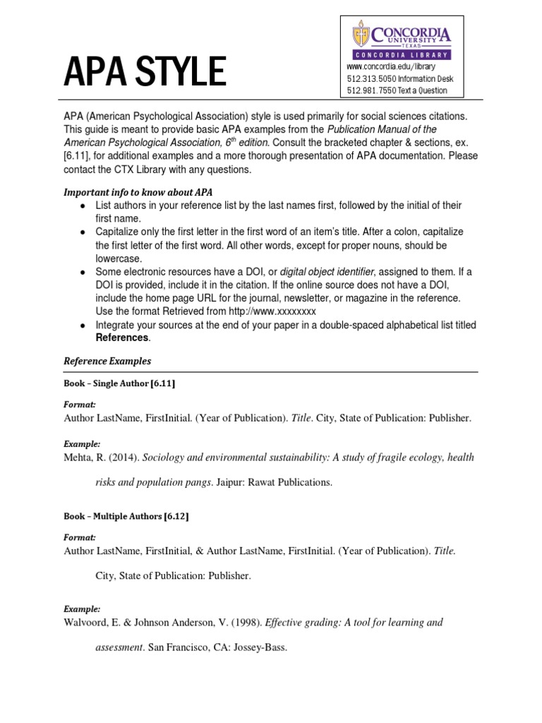 Apa Style: American Psychological Association, 6 Edition. Consult The ...