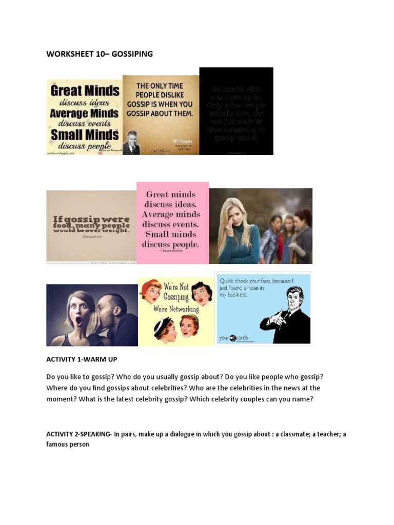 Worksheet 10 - Gossiping: Activity 1-Warm Up | PDF | Grammar | Syntax