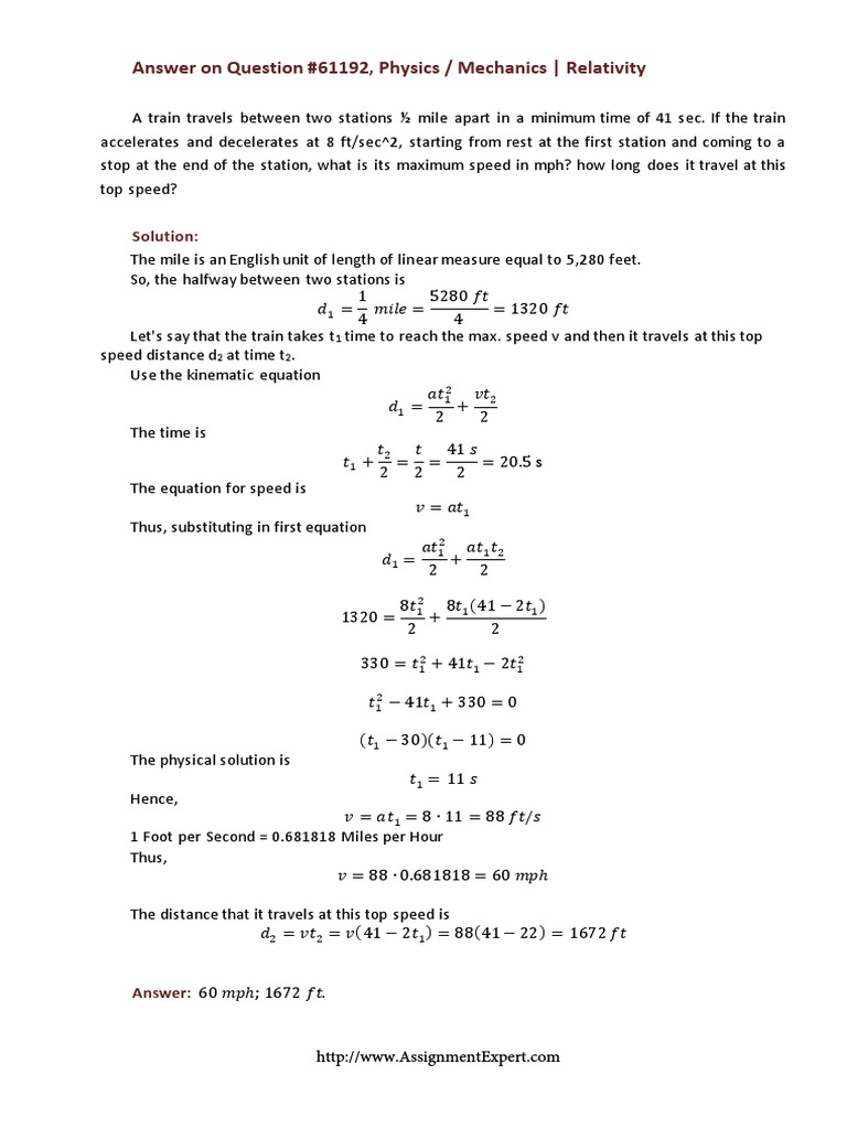 Answer On Question #61192, Physics / Mechanics - Relativity: Solution | PDF