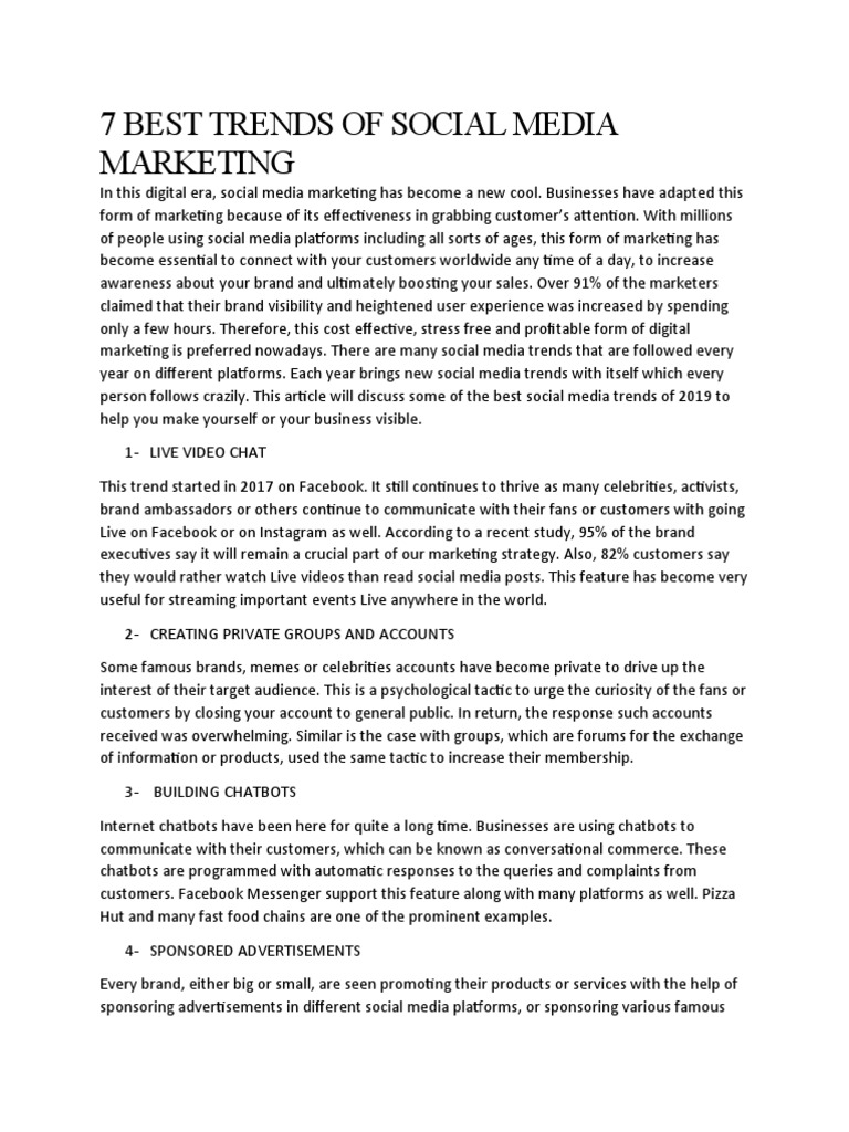 Trends of Social Media Marketing | PDF | Social Media | Popular Culture & Media Studies