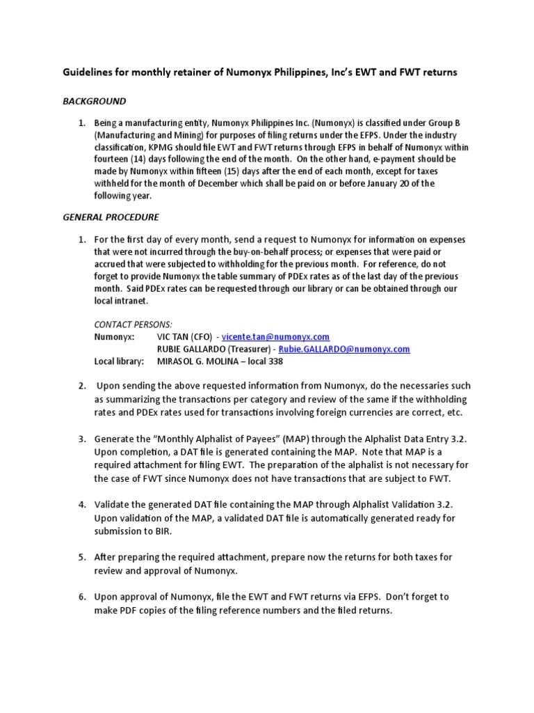 Numonyx EWT & FWT Filing Guide | PDF | Receipt | Business