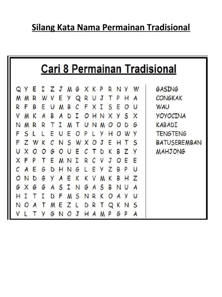Silang Kata Nama Permainan Tradisional | PDF