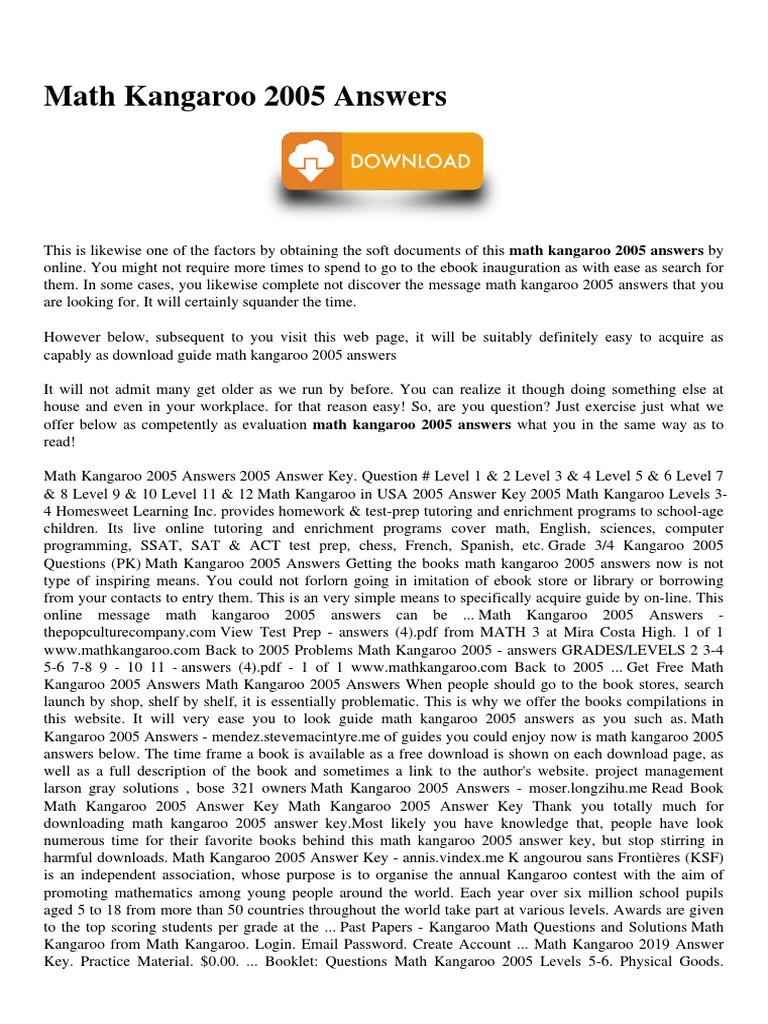 Math Kangaroo 2005 Answers | PDF | Teaching Mathematics | E Books
