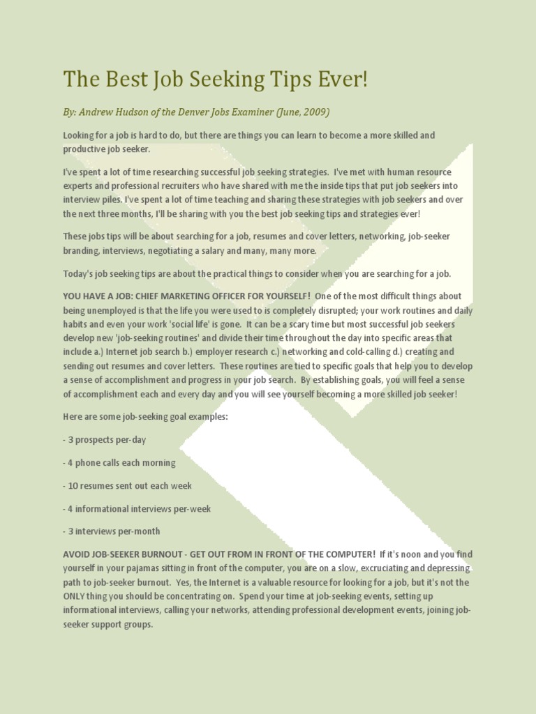 The Best Job Seeking Tips Ever!: By: Andrew Hudson of The Denver Jobs ...