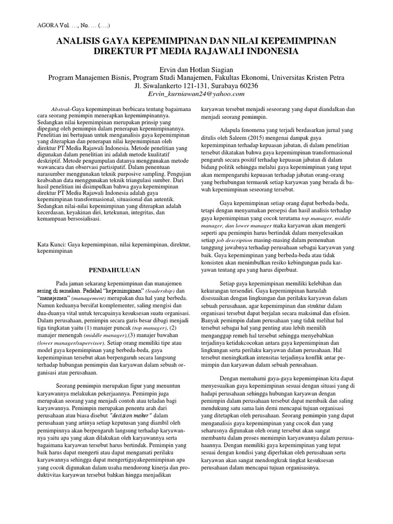 Analisis Gaya Kepemimpinan Dan Nilai Kep 5b1ca4b2 PDF | PDF