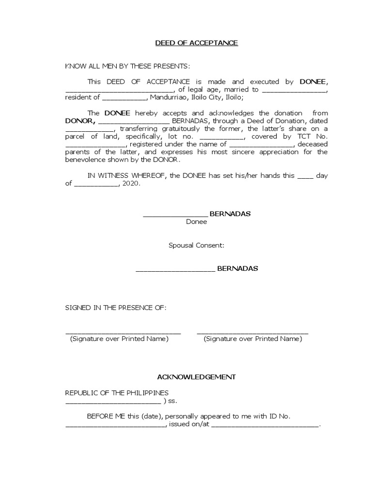 Deed of Acceptance | PDF