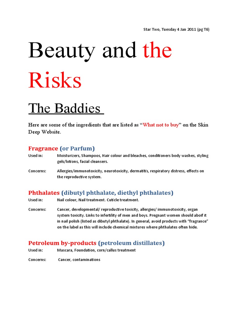 Beauty and The Risks | PDF | Chemical Substances