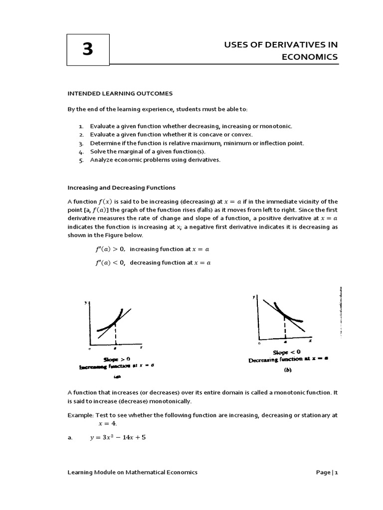 Exercise 3 Math Econ PDF | PDF | Maxima And Minima | Derivative Exercise 3 Math Econ PDF | PDF | Maxima And Minima | Derivative
