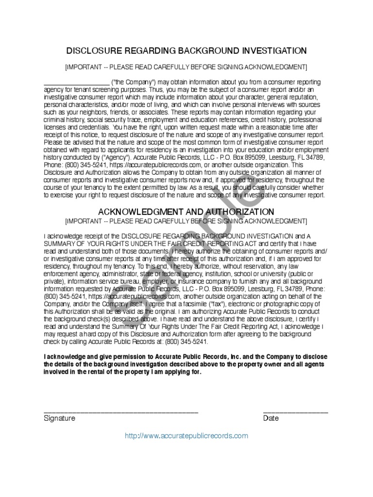 APR Disclosure For Tenant Screening | PDF | Background Check | Credit ...