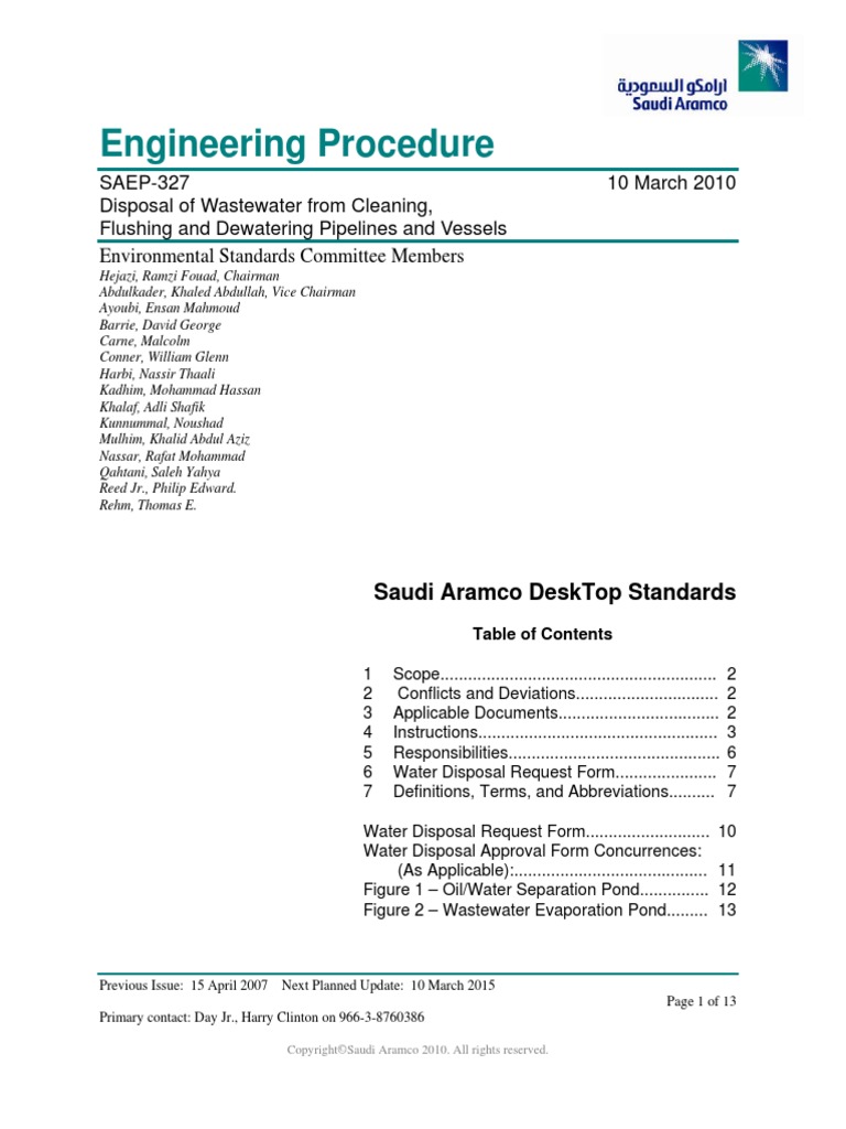 SAEP-327 Disposal of Waste Water PDF | PDF | Wastewater | Water