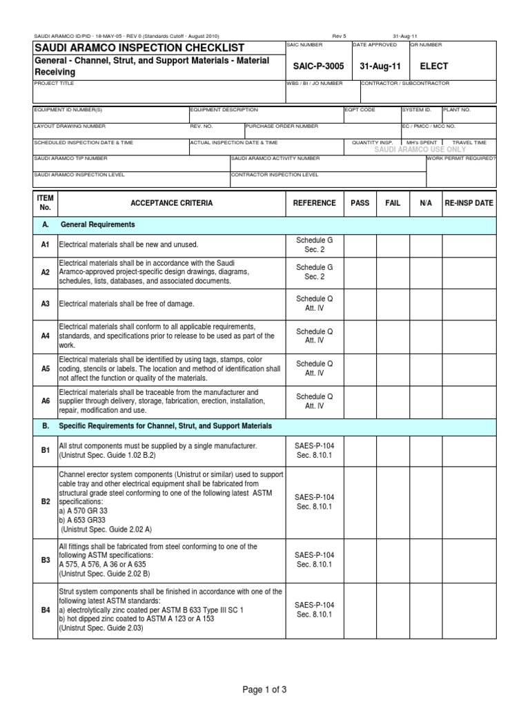 Saudi Aramco Inspection Checklist | PDF | Specification (Technical ...