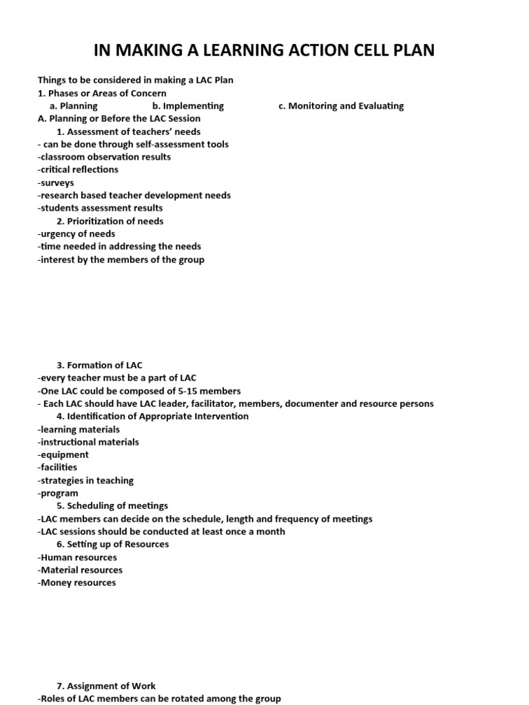 In Making A Learning Action Cell Plan | PDF | Educational Assessment ...