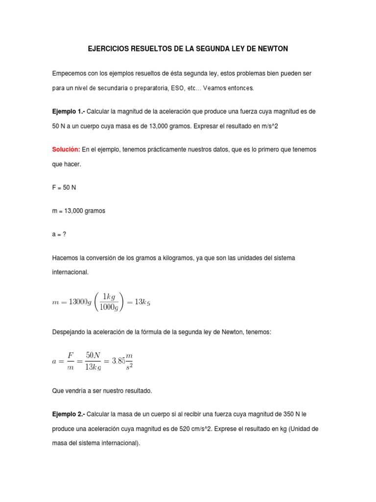 Ejercicios Resueltos de La Segunda Ley de Newton | PDF | Masa | Peso