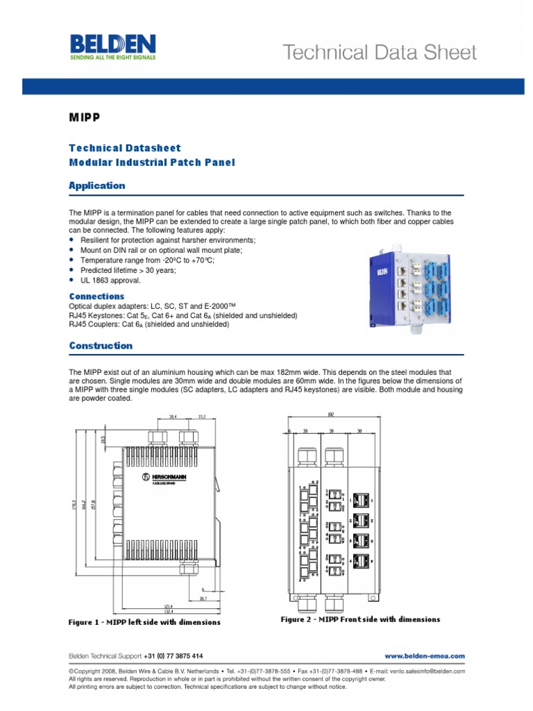 Technical Datasheet Modular Industrial Patch Panel: Application | PDF ...