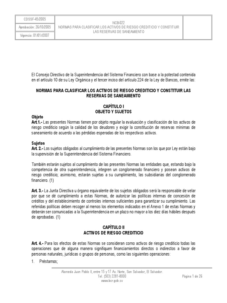 NCB 022 | PDF | Riesgo crediticio | Crédito