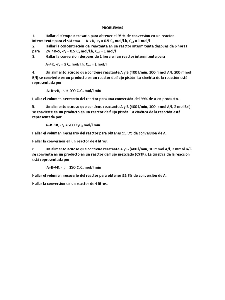 Problemas Reactores | PDF