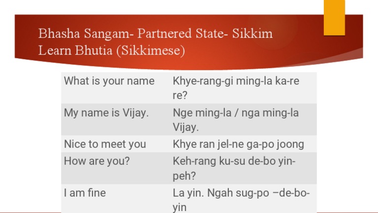 Bhasha Sangam - Learn Bhutia (Sikkimese) | PDF | Language Arts ...