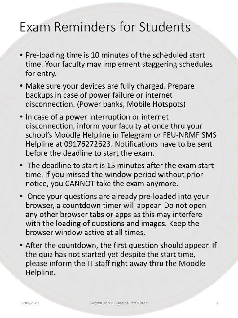 Exam Reminders For Students | PDF