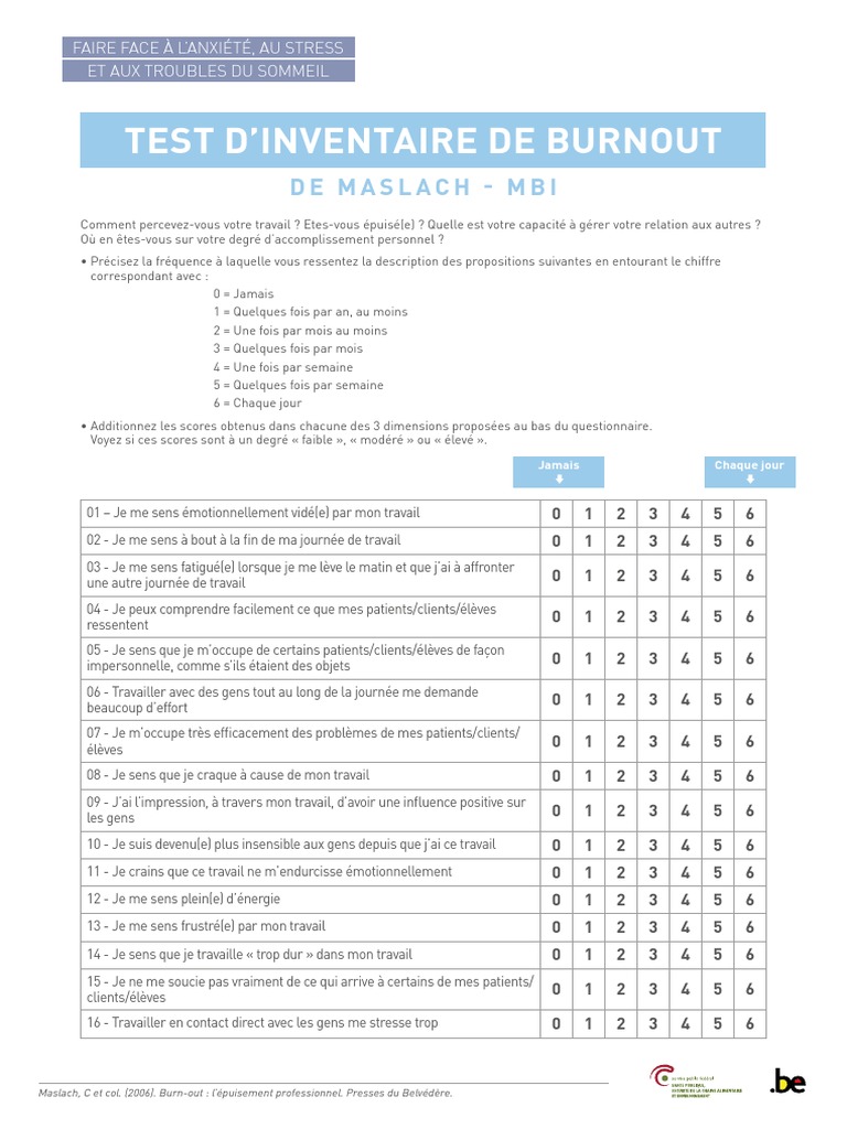 FR Test Inventaire de Burn Out Maslach MBI 02 | PDF | Syndrome d ...