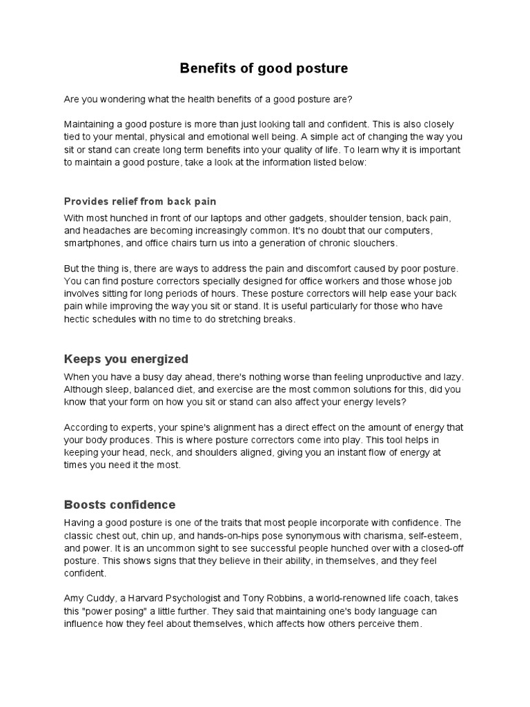 Benefits of Good Posture | PDF | Psychological Concepts | Behavioural ...