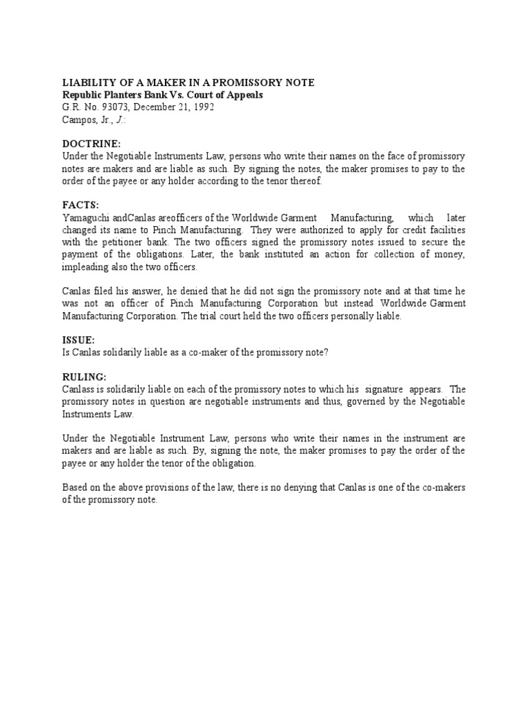 Liability of Promissory Note Makers | PDF | Law