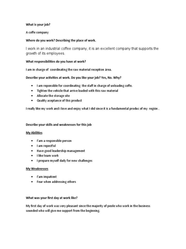 Industrial Coffee Company Role Overview | PDF | Career & Growth | Self ...