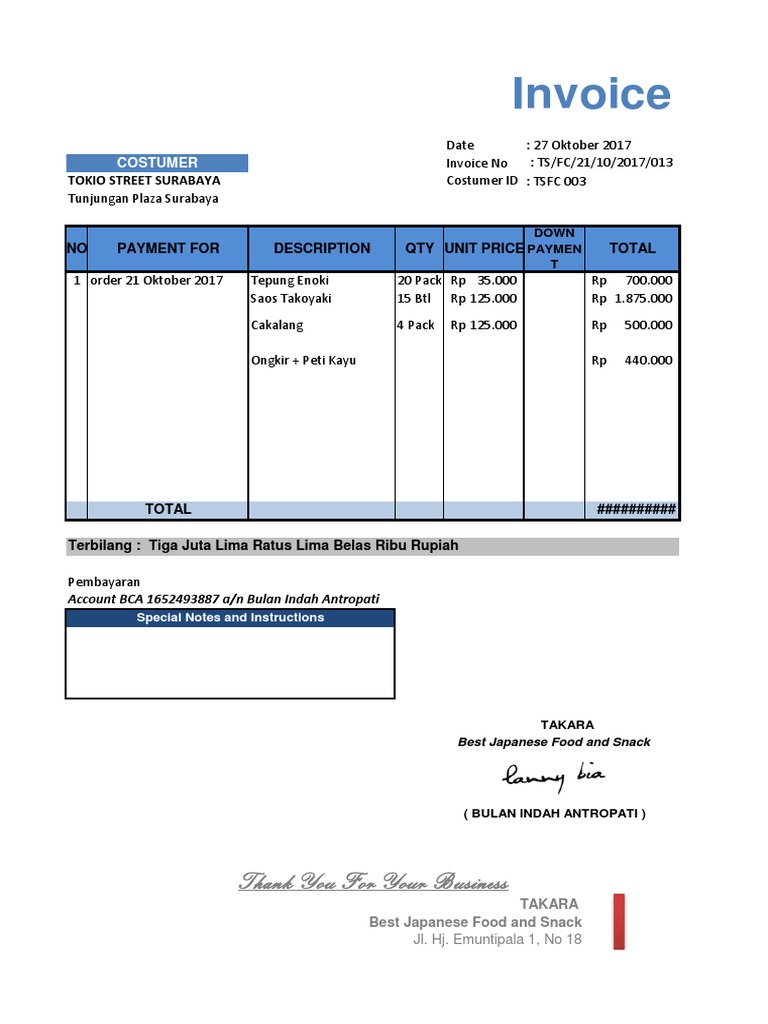 Invoice Tokio Surabaya 21 Oktober 2017 | PDF
