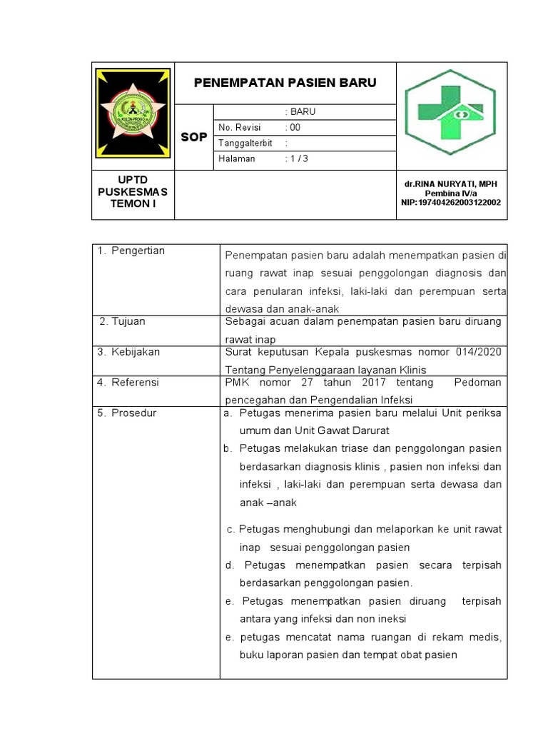 Sop Penempatan Pasien Baru | PDF