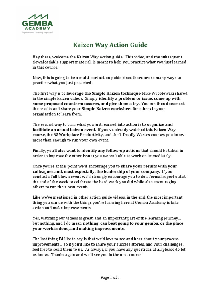 Kaizen Way Action Guide | PDF | Career & Growth