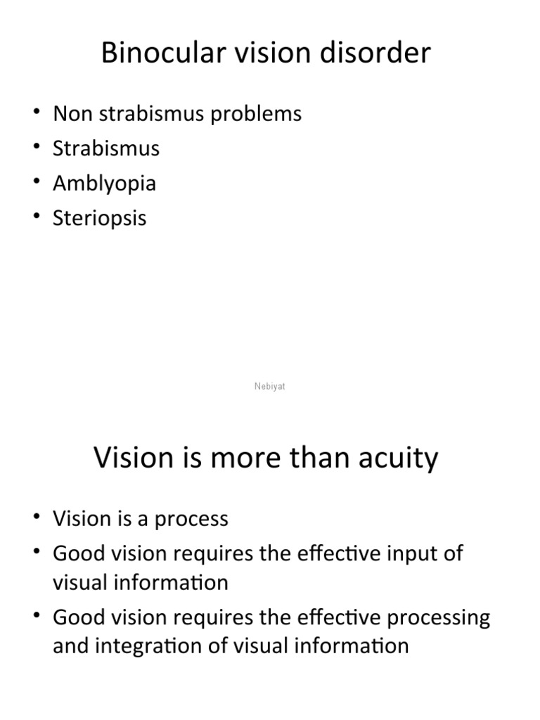 Binocular Vision Disorder: - Non Strabismus Problems - Strabismus ...