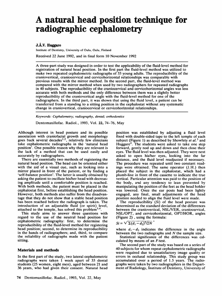 19-A Natural Head Position Technique For Radiographic Cephalometry ...