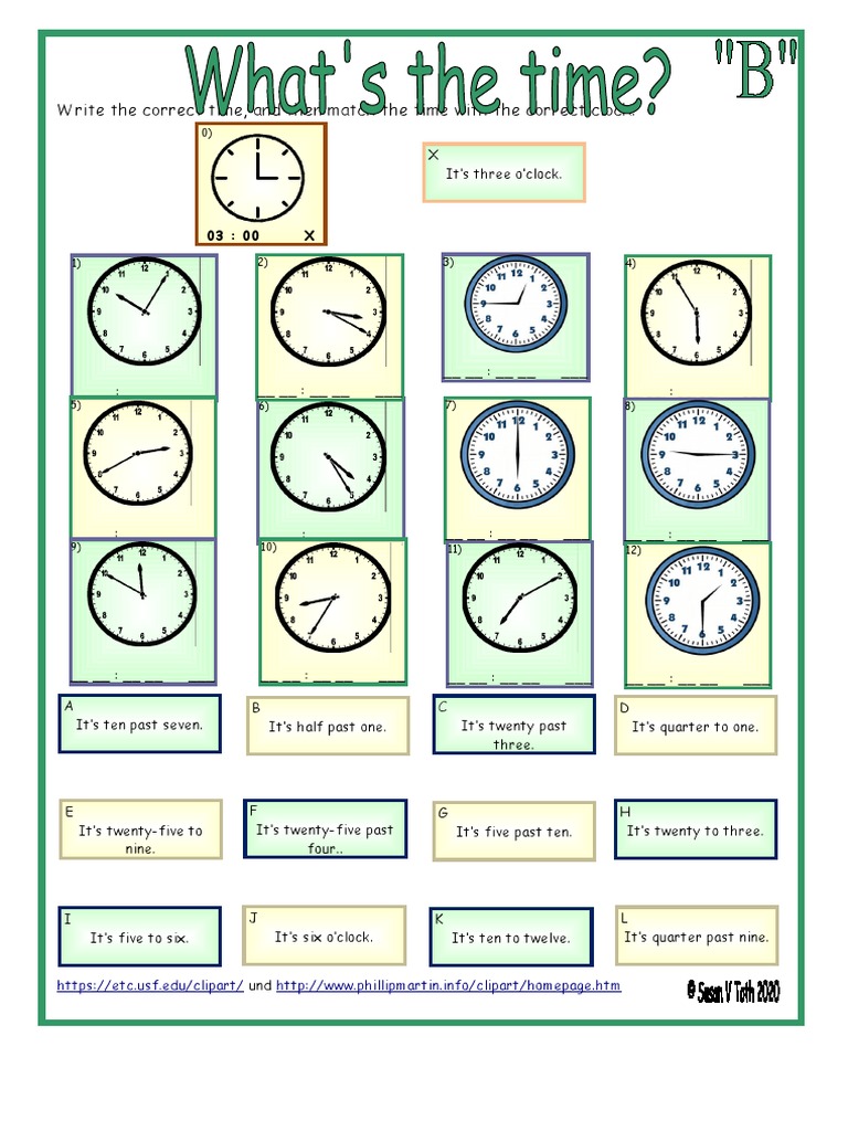 Write The Correct Time, and Then Match The Time With The Correct Clock ...