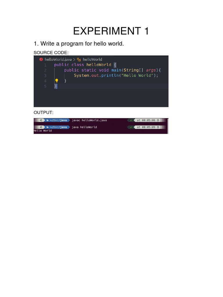 Experiment 1: 1. Write A Program For Hello World | PDF