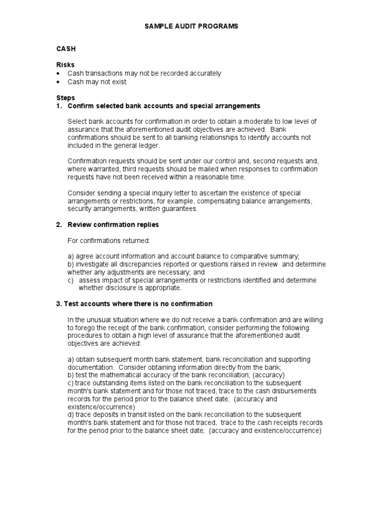 Procedures for Auditing Cash, Accounts Receivable, and Related ...