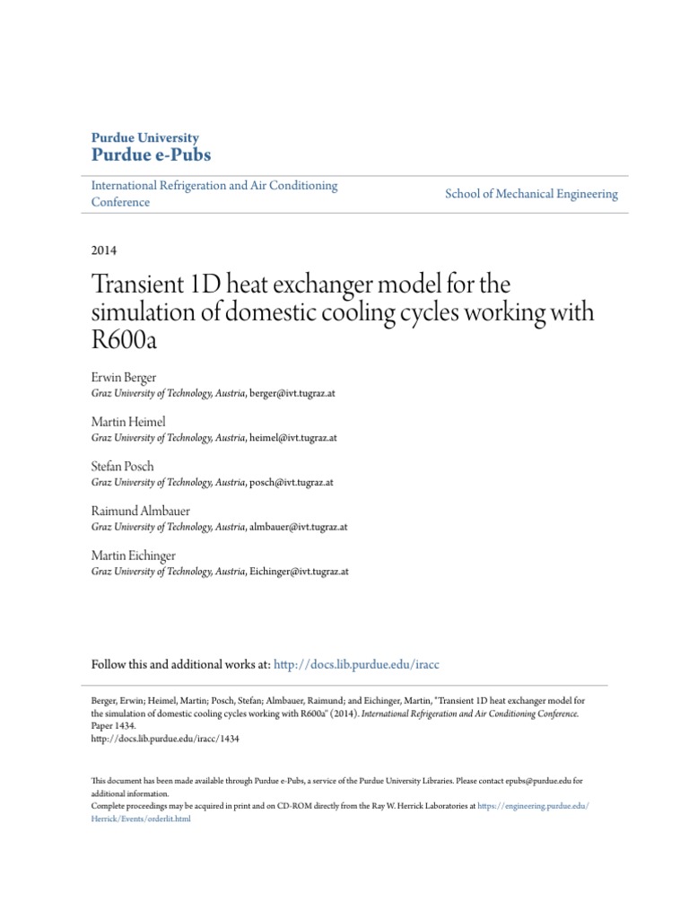 Transient 1D Heat Exchanger Model For The Simulation of Domestic ...
